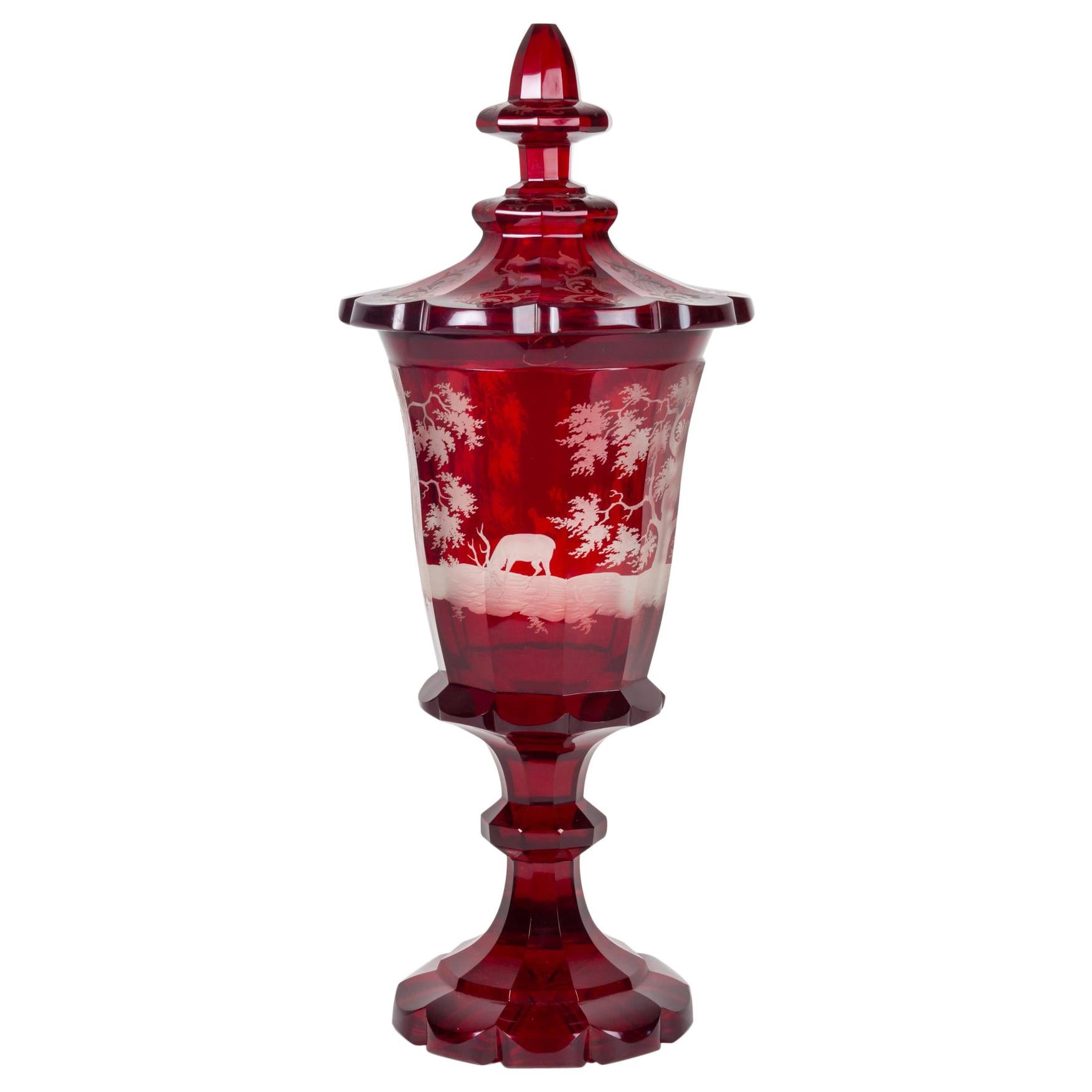 Important Engraved Bohemian Crystal Covered Cup, 19th Century, Napoleon ...