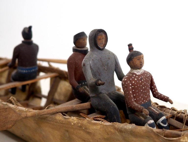 Important Eskimo Miniature Boat, with Carved and Original Painted Wood ...