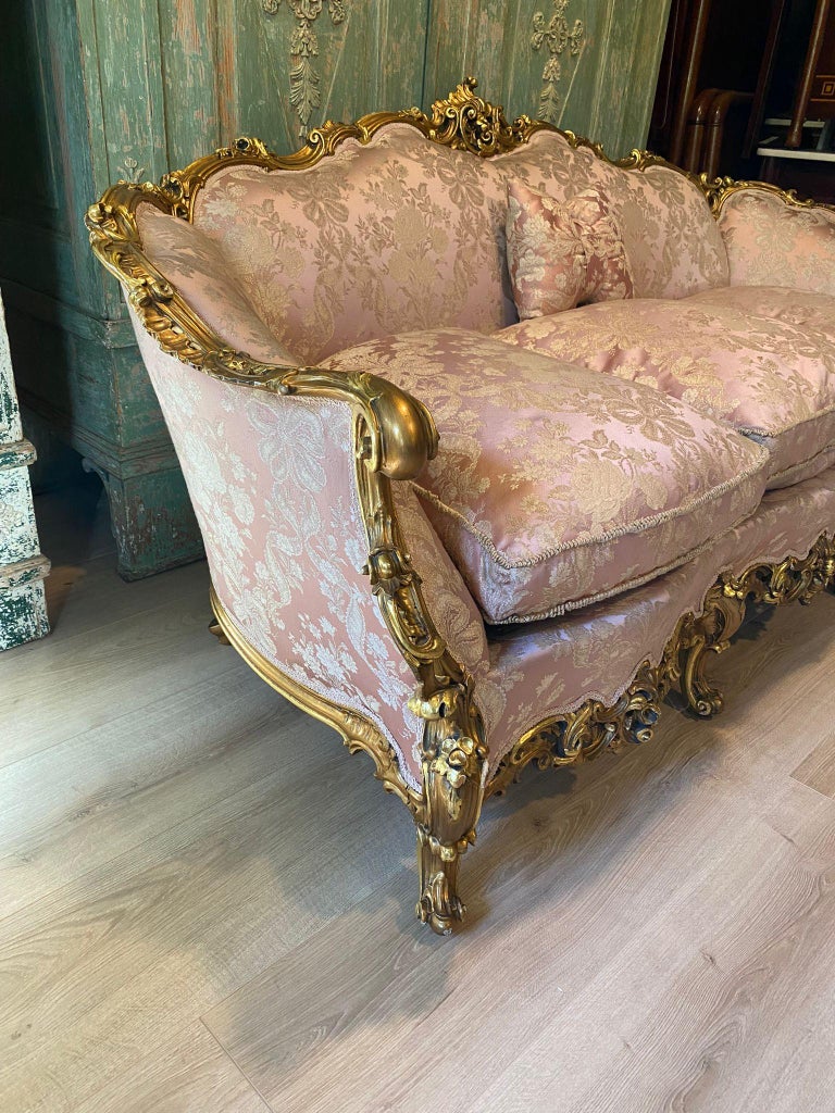 Important French Set Sofa, (2) Armchairs and a Table end 19th Century ...