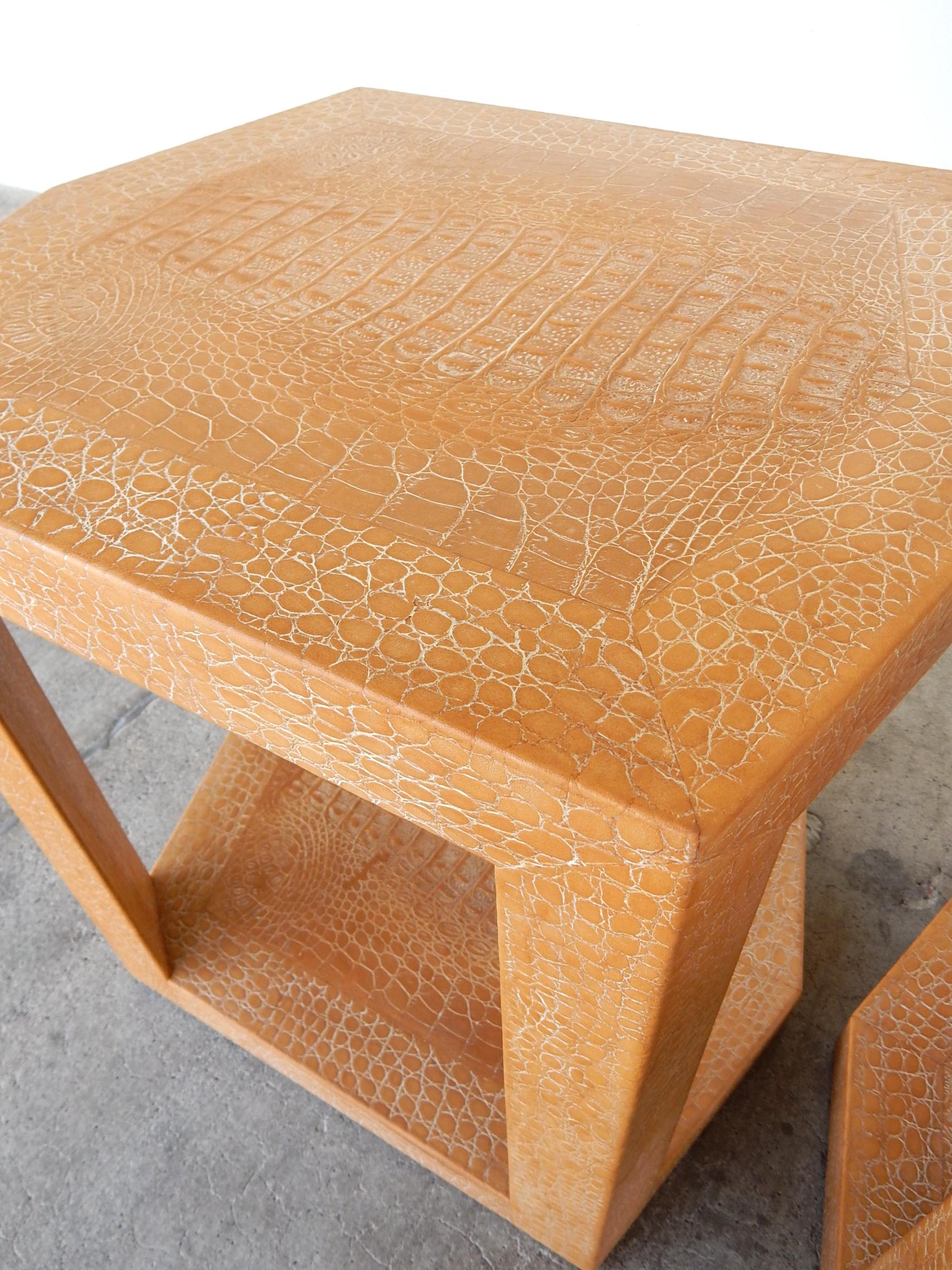 Signed Karl Springer Design Alligator Leather Clad Side Tables For Sale ...