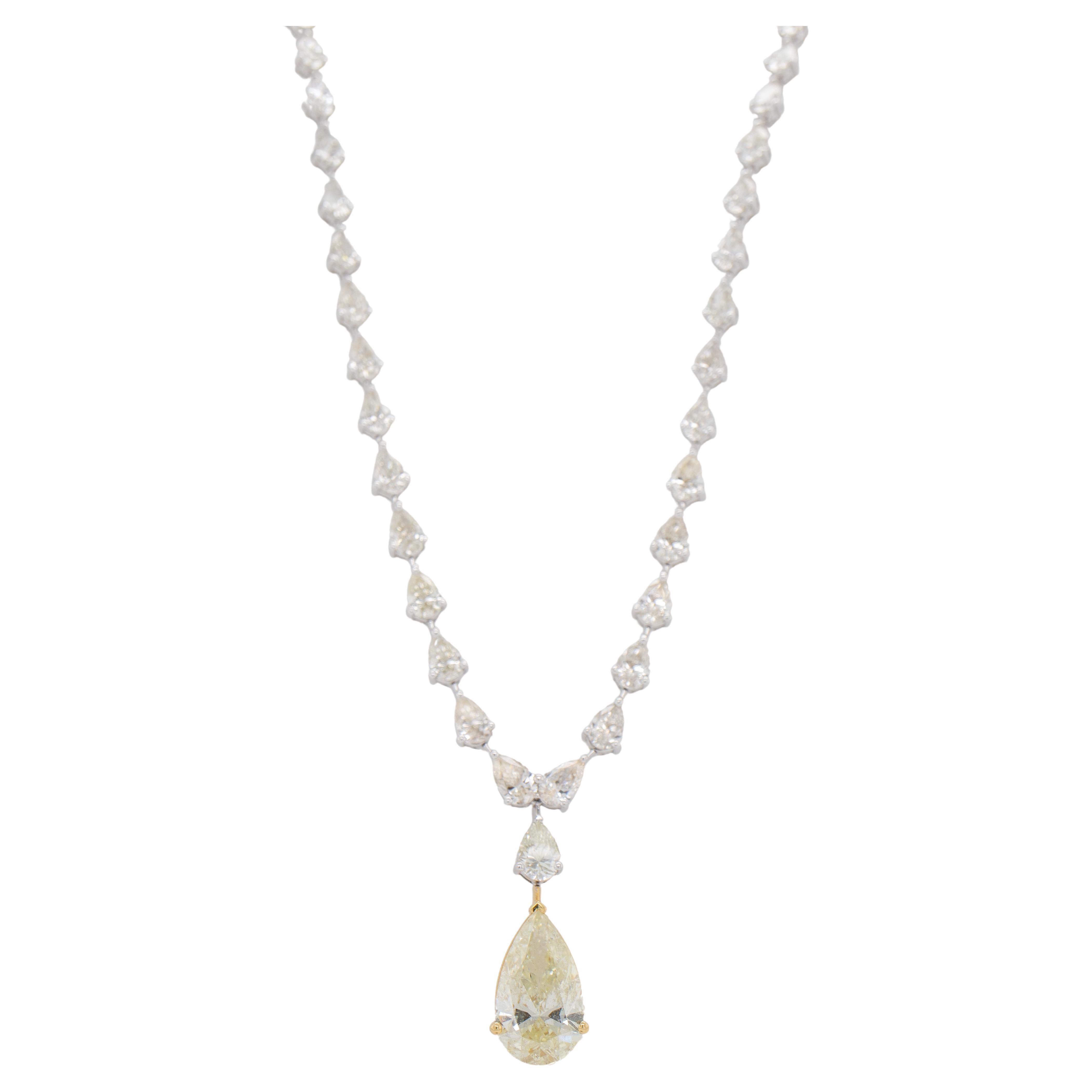 Important Light Yellow Pear Diamond Pendant Necklace 10.6 Carats Total ...