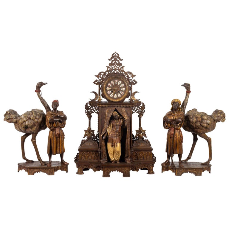 Important Mantel Clock to the Ostrich Hunters, in Polychrome Rule ...