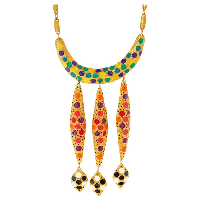 Important Maria Snyder Vintage Multicolored Gilded Statement Necklace ...