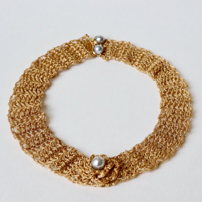 Important Necklace in 18 Karat Gold Knitted Gold Thread adorned with ...