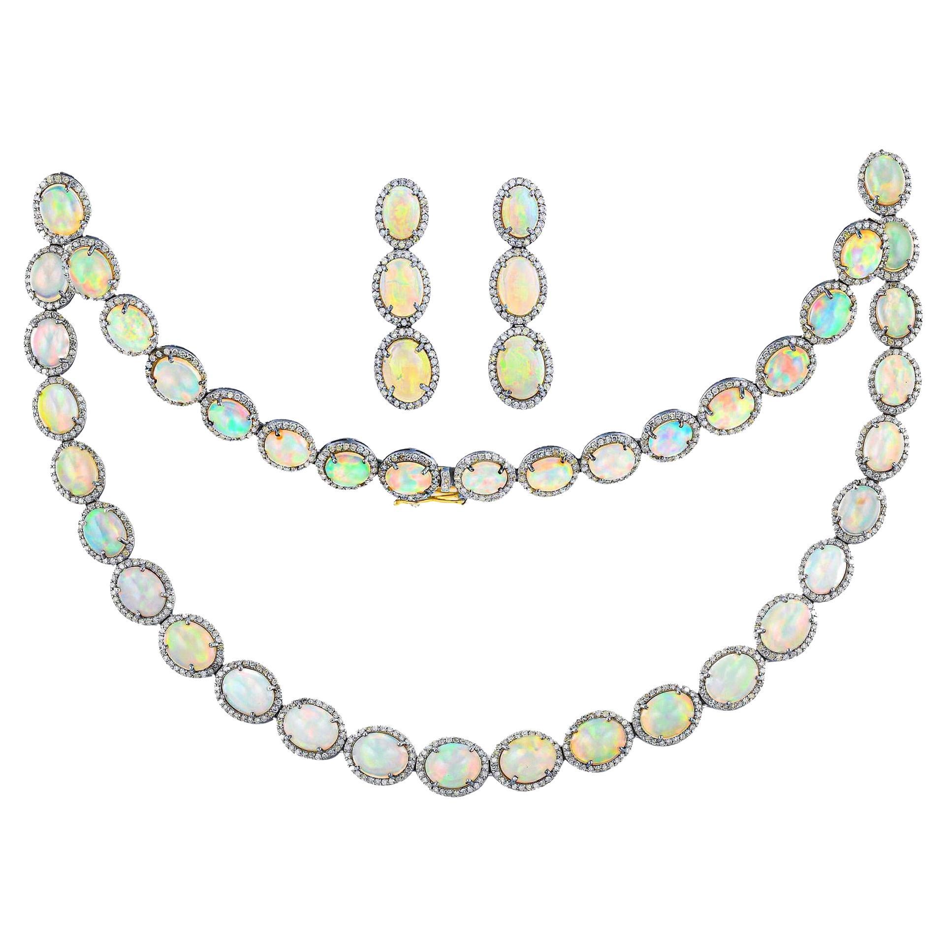 Important Opal Jewelry Suite Set with Diamonds 69 Carats Total For Sale at 1stDibs