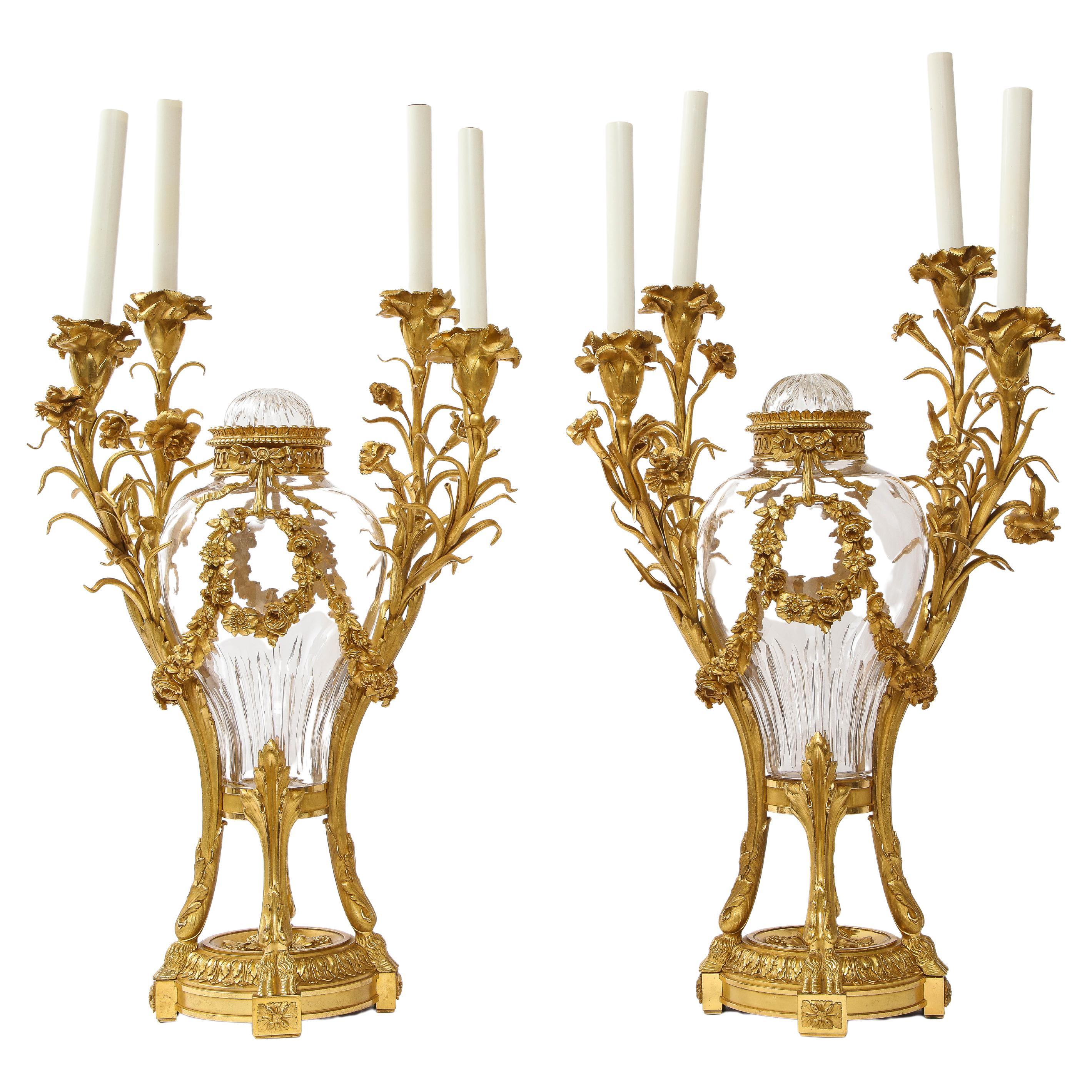 Important Pair French 19 C. Baccarat Crystal Ormolu Mounted 4-Light ...