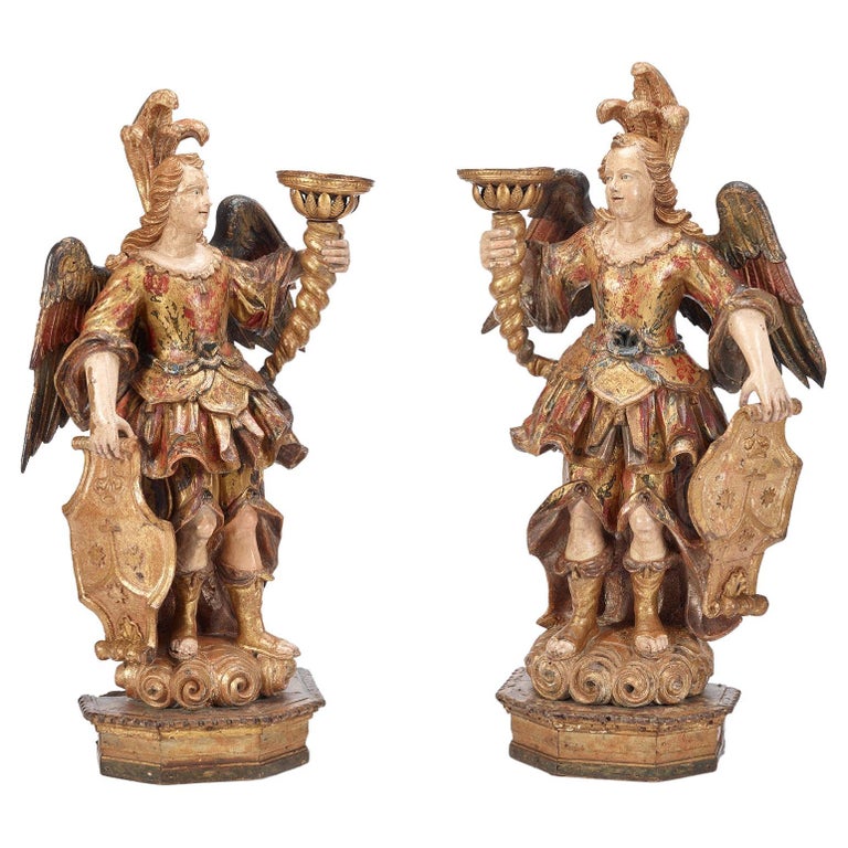 Important Pair Gilt-Wood Angels with Torchères, Portugal, 1st Half 18th ...