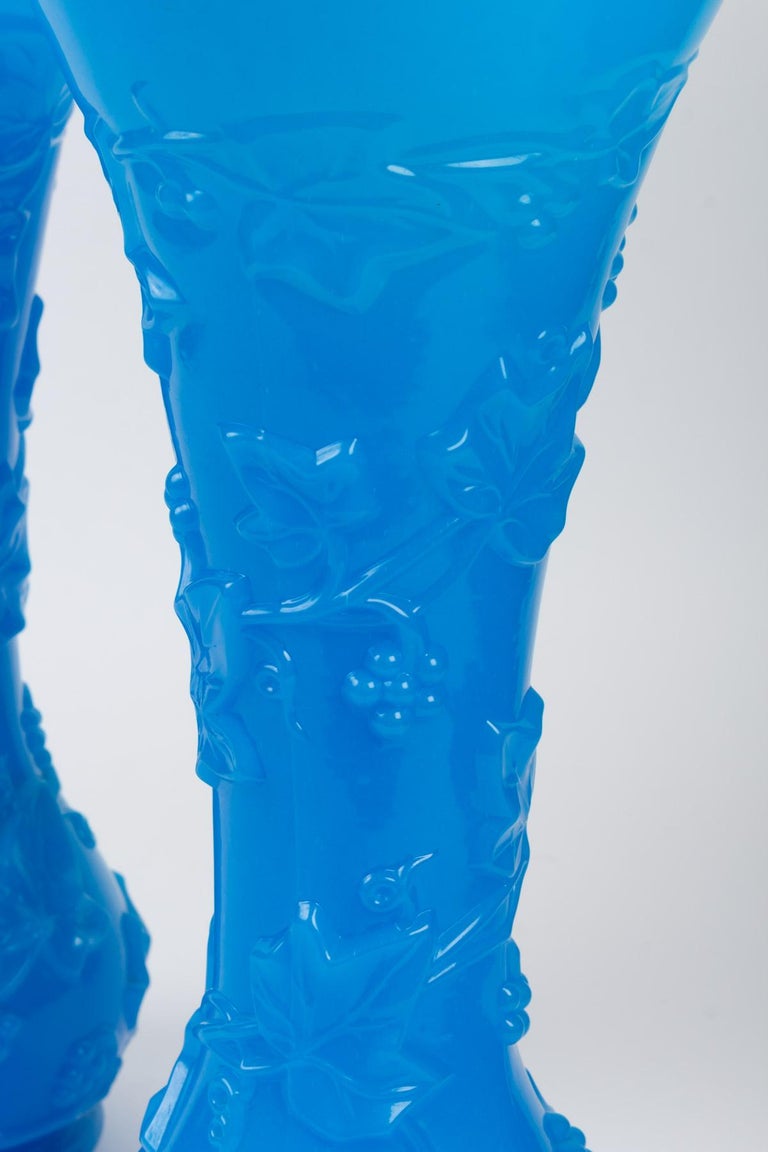 Important Pair of Blue Opaline Vases For Sale at 1stDibs
