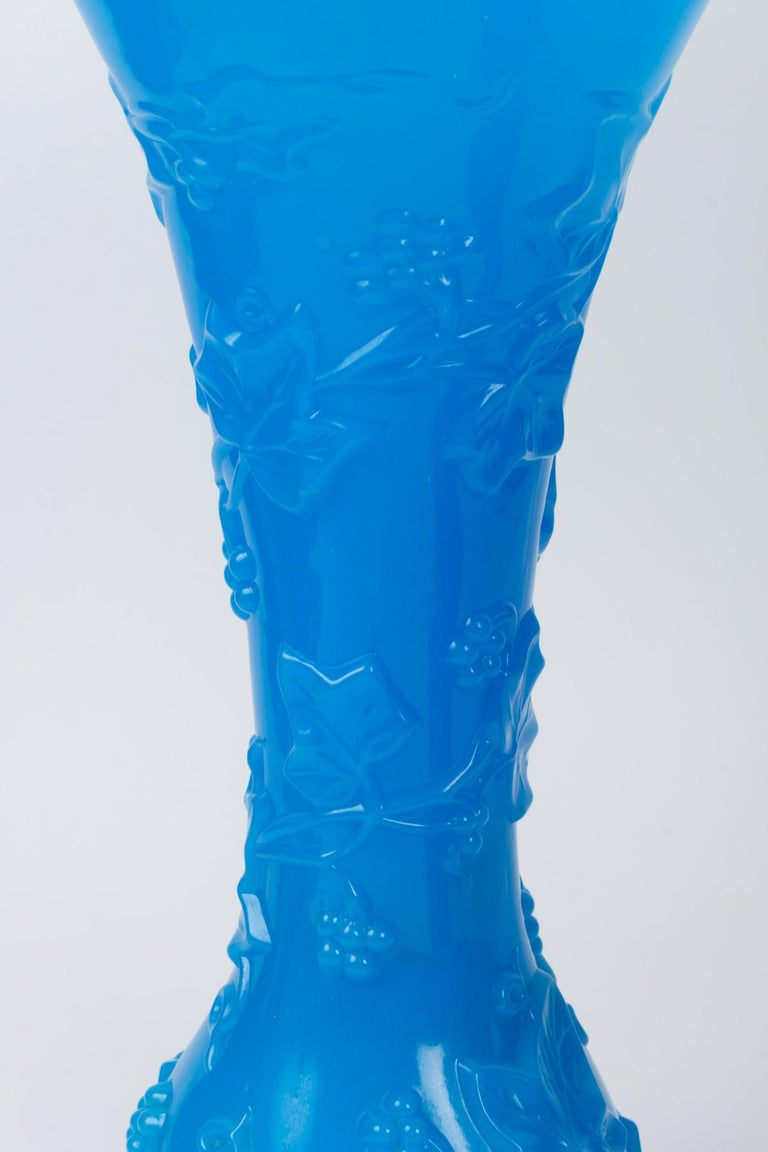 Important Pair of Blue Opaline Vases For Sale at 1stDibs