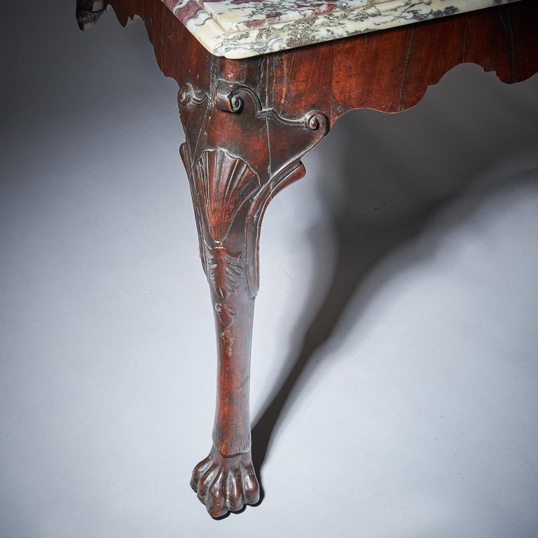 Important Pair of George II Irish Walnut Console Tables, Breccia Violat ...
