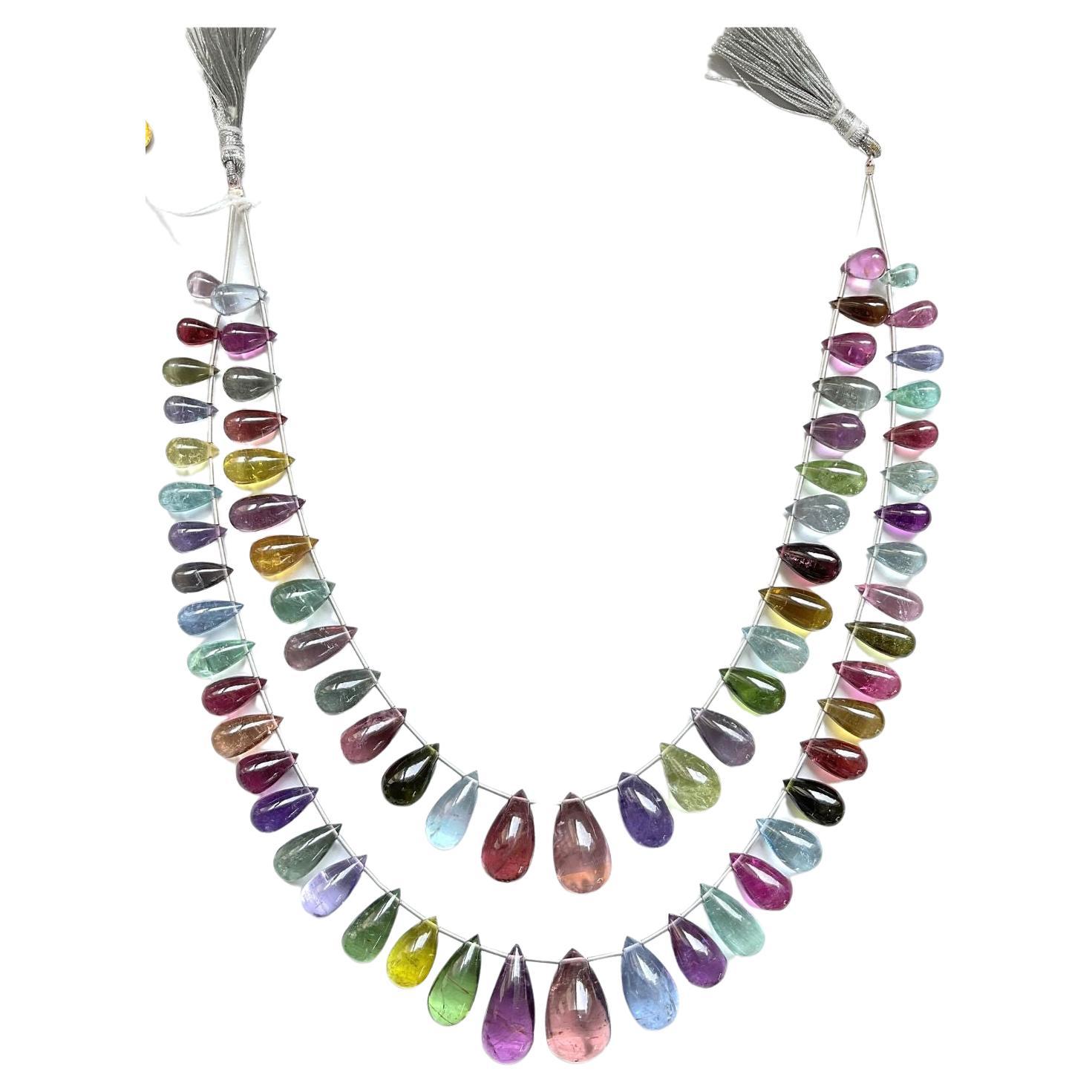 Important Pastel Colors Tourmaline Smooth Drops Strand Natural Gemstone ...