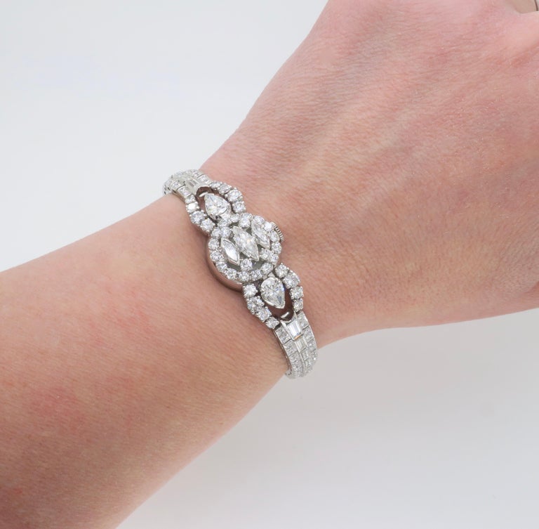 Important Platinum 14.80CTW Diamond Cocktail Watch For Sale at 1stDibs