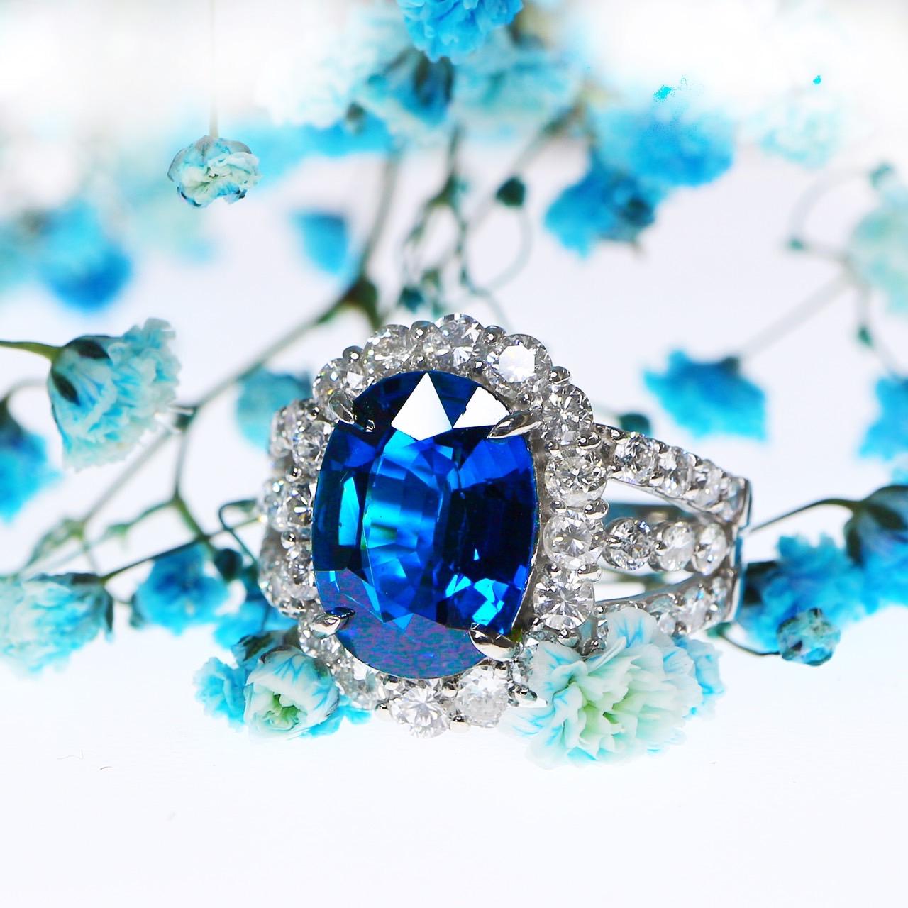Certified PT950 4.82 ct Unheated Royal Blue Sapphire Engagement Ring ...