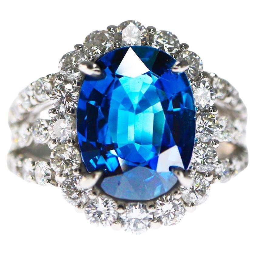 *NRP* Certified PT950 4.82 ct Unheated Royal Blue Sapphire Engagement Ring For Sale at 1stDibs