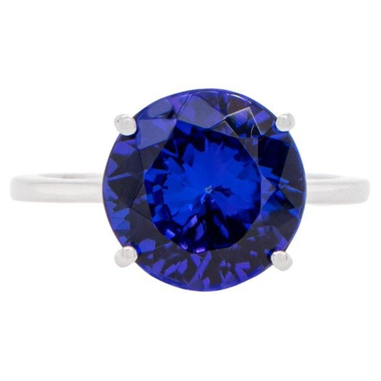 Important Round 4.58 Carat Tanzanite Solitaire Ring Platinum For Sale ...