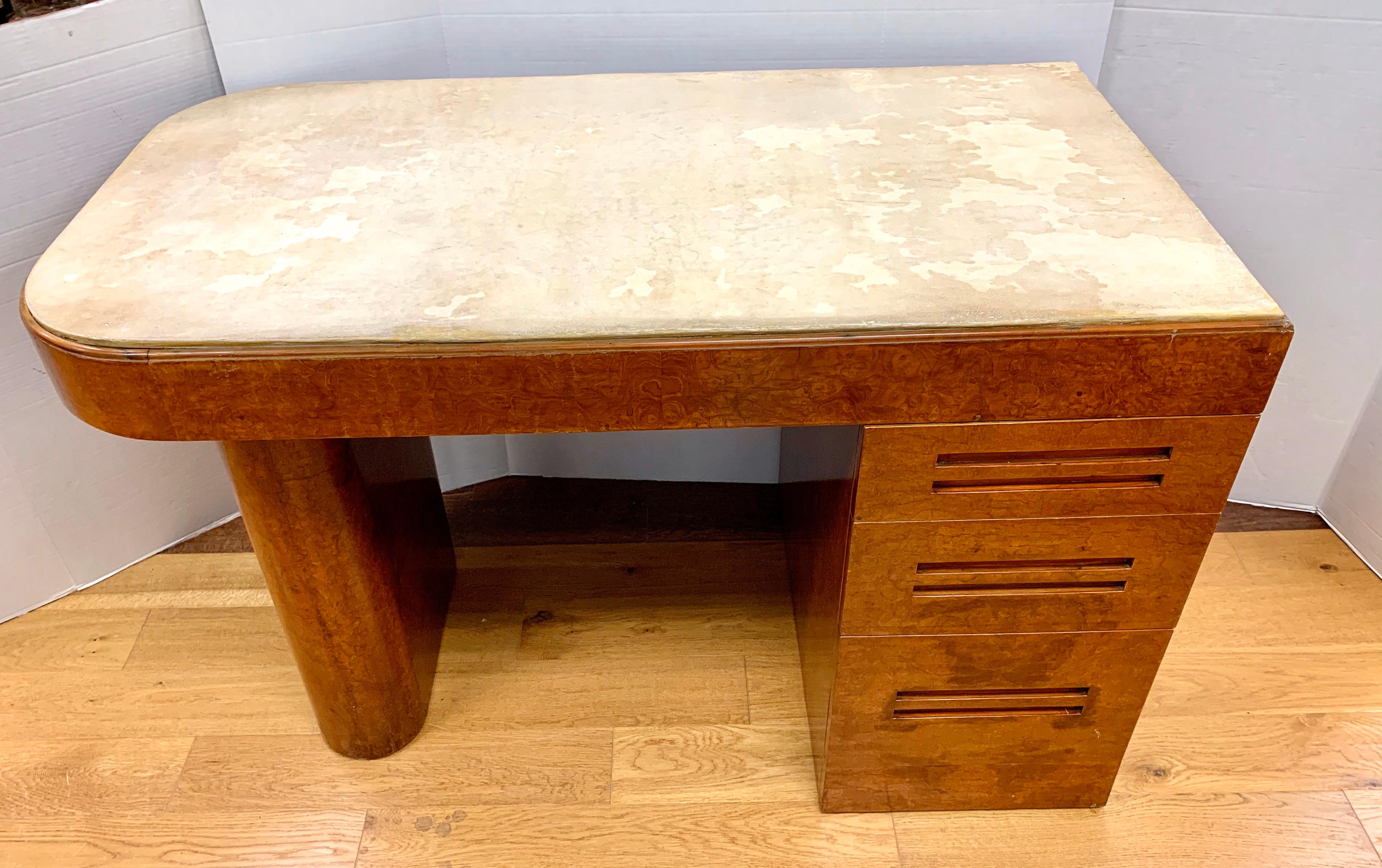Important Samuel Marx Art Deco Burled Oak Writing Desk For Sale at 1stDibs