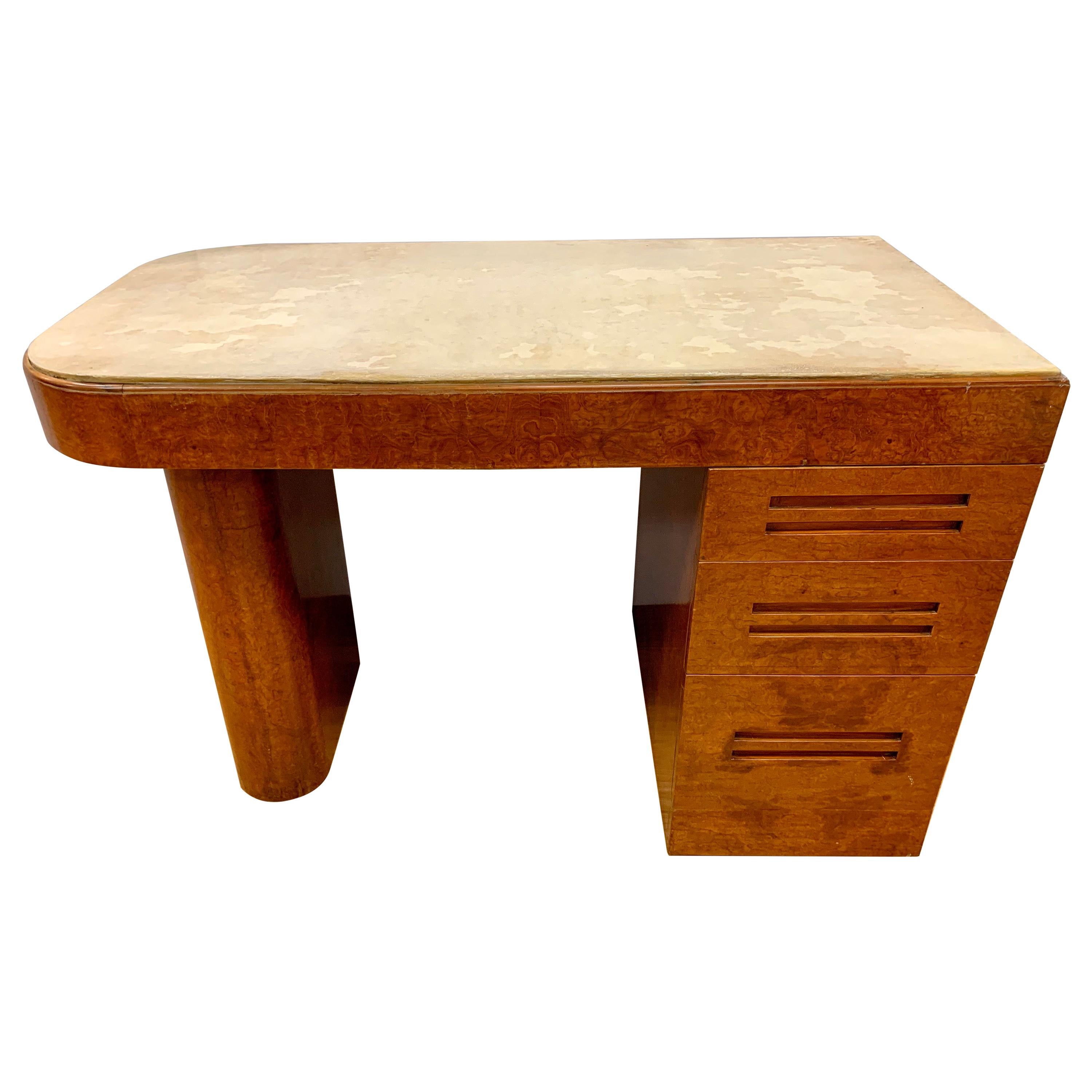 Important Samuel Marx Art Deco Burled Oak Writing Desk For Sale at 1stDibs