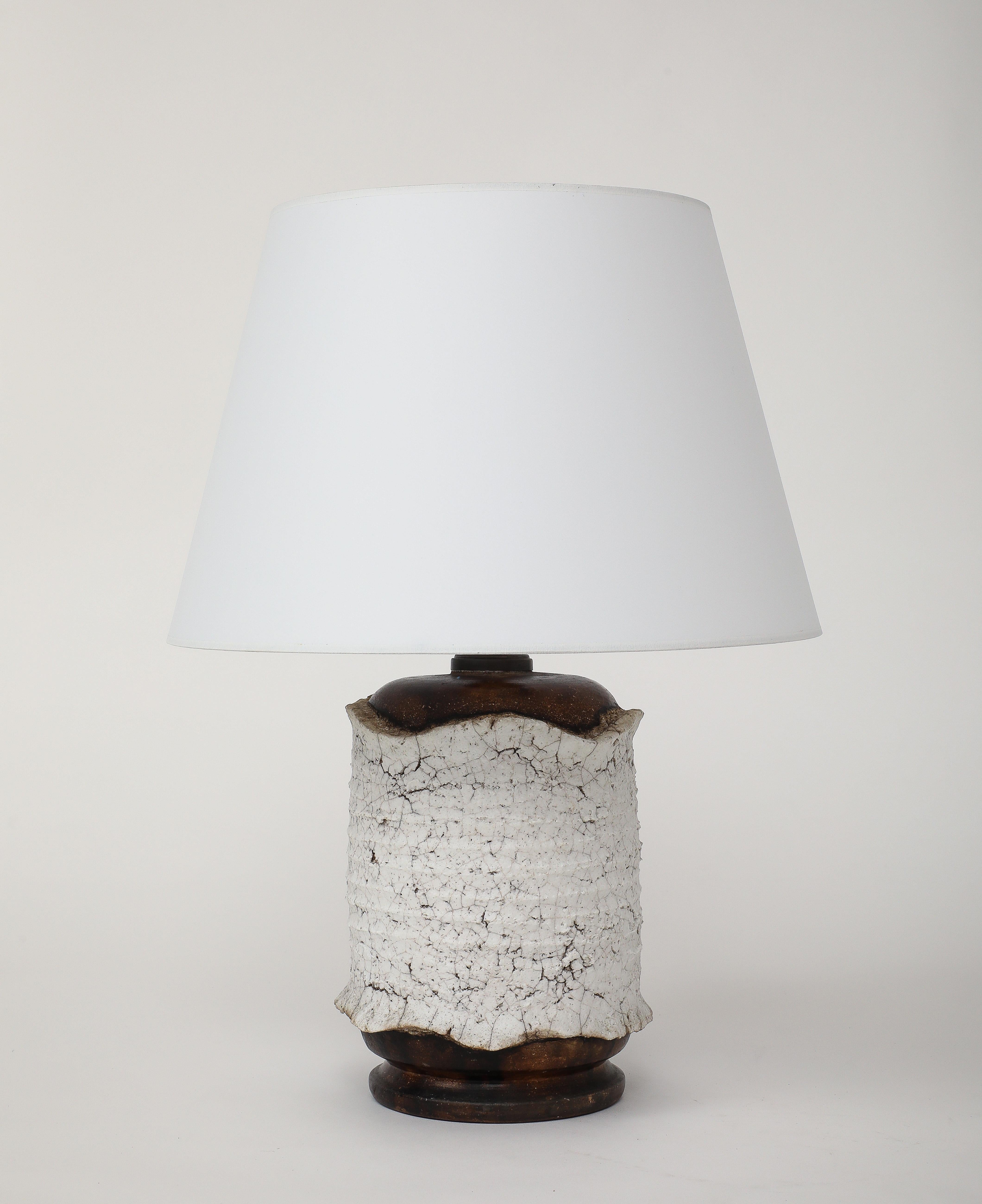 Important Sienna Bronze and Applied White Crackle Relief Lamp, France ...