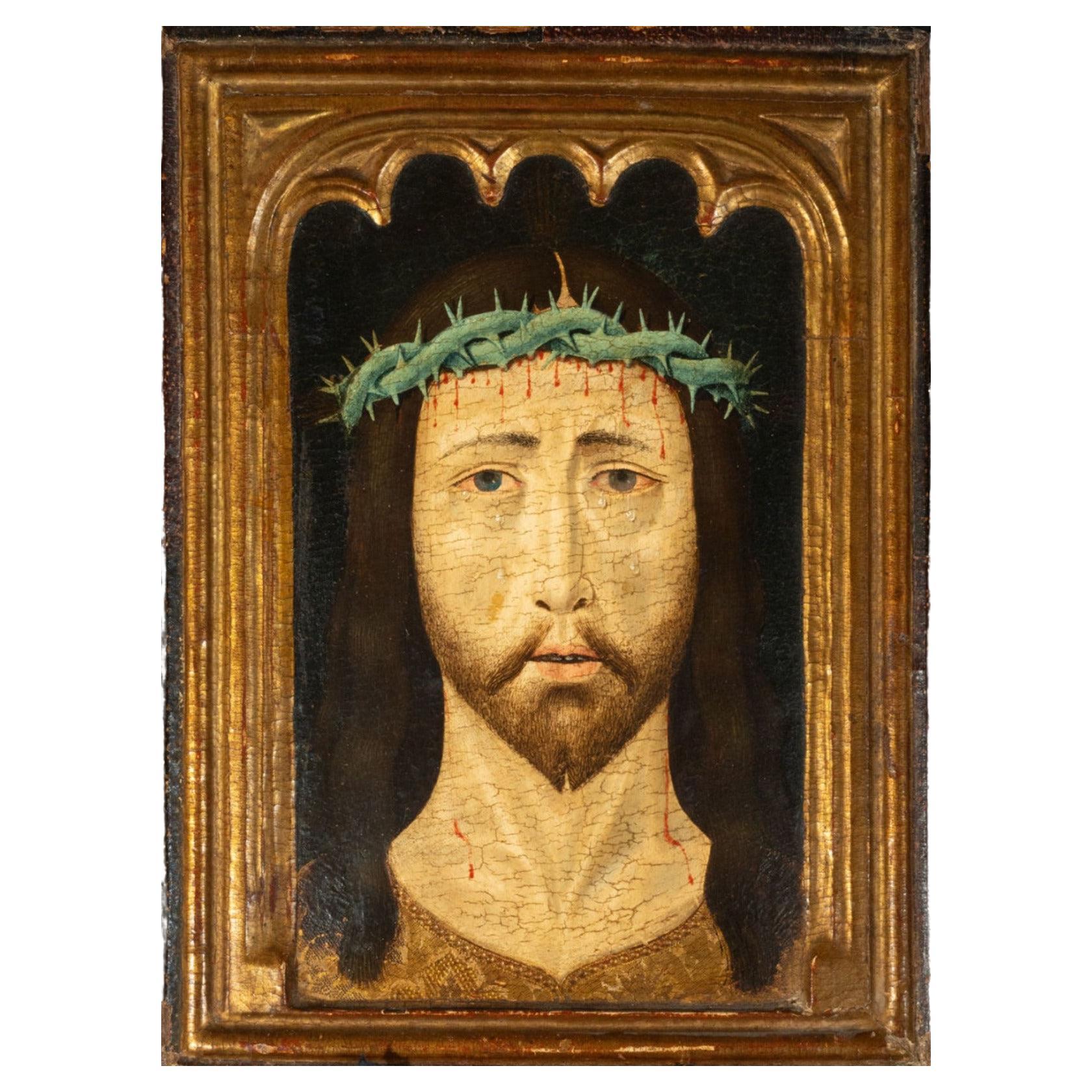 Triptych with Fresco on Walnut from the 14th to 15th Century, Siena, Italy For Sale at 1stDibs