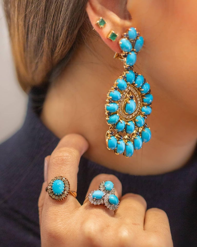 Important Turquoise and Diamond Earrings For Sale at 1stDibs