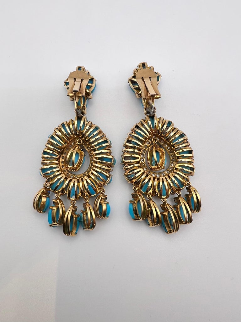 Important Turquoise and Diamond Earrings For Sale at 1stDibs