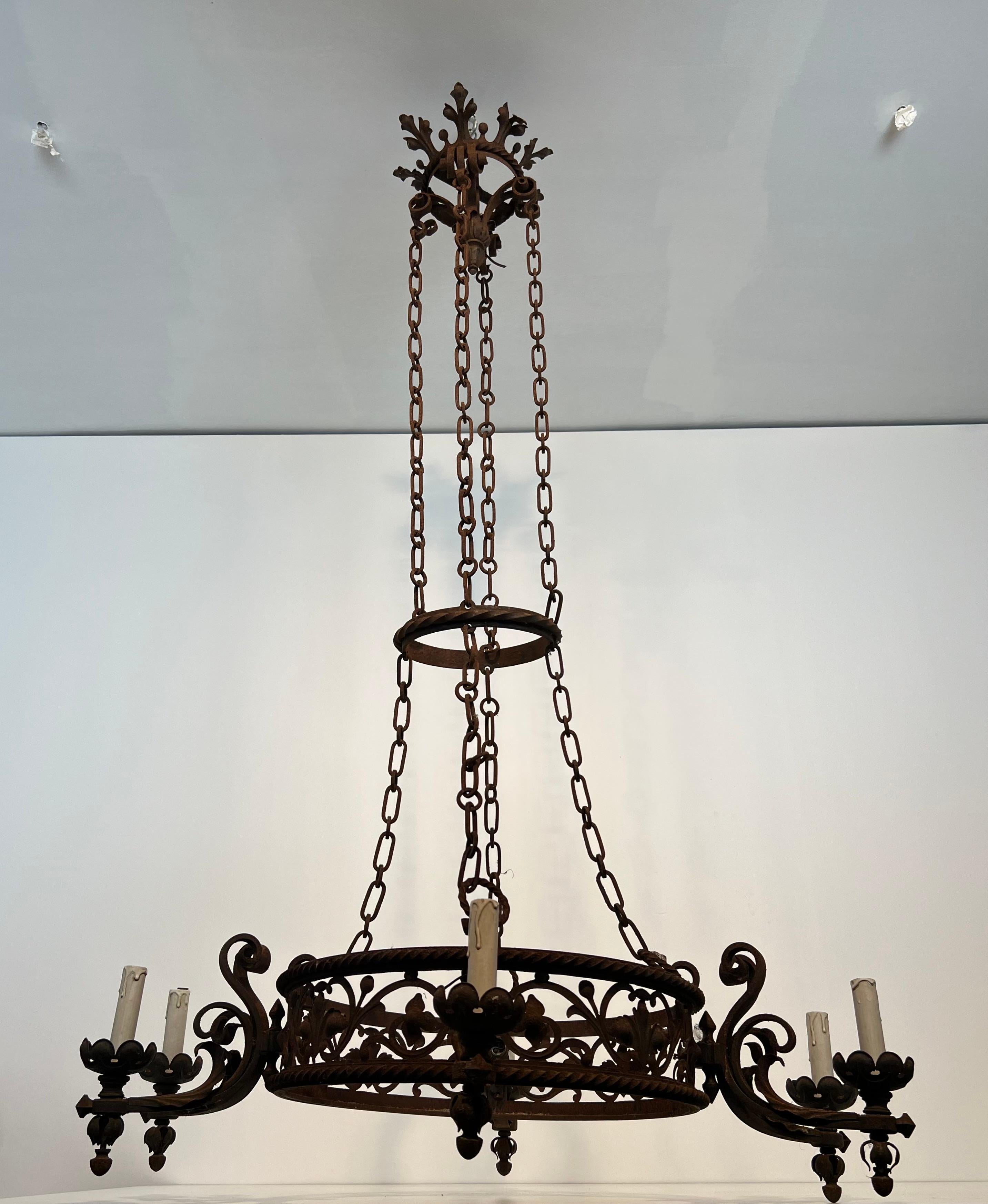 Important Wrought Iron Castle Chandelier with 6 Arms in the Gothic ...