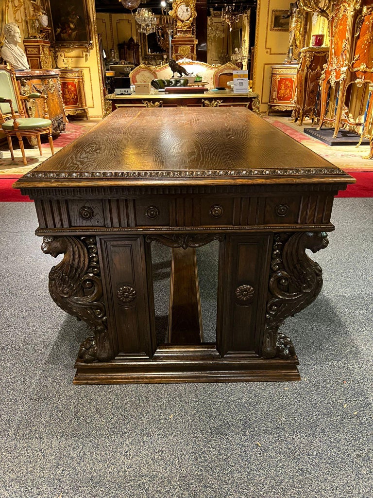 Imposing Antique Oakwood Desk Neo Renaissance with carved lions 19th ...