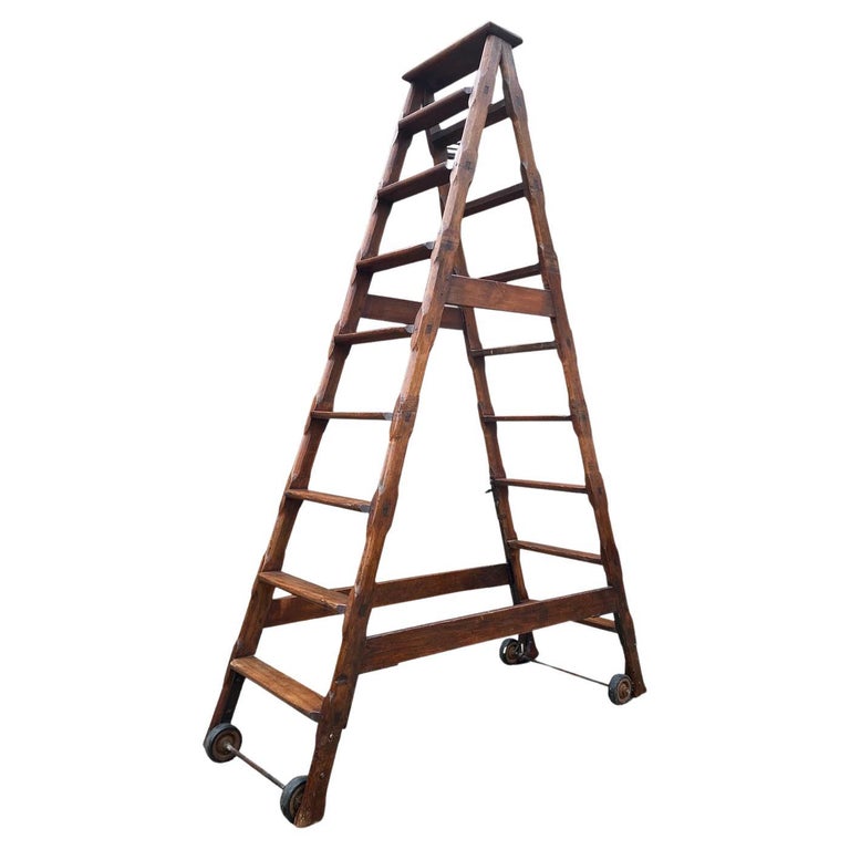 Imposing Large Set of 19th Century Library Steps in Pitch Pine at 1stDibs