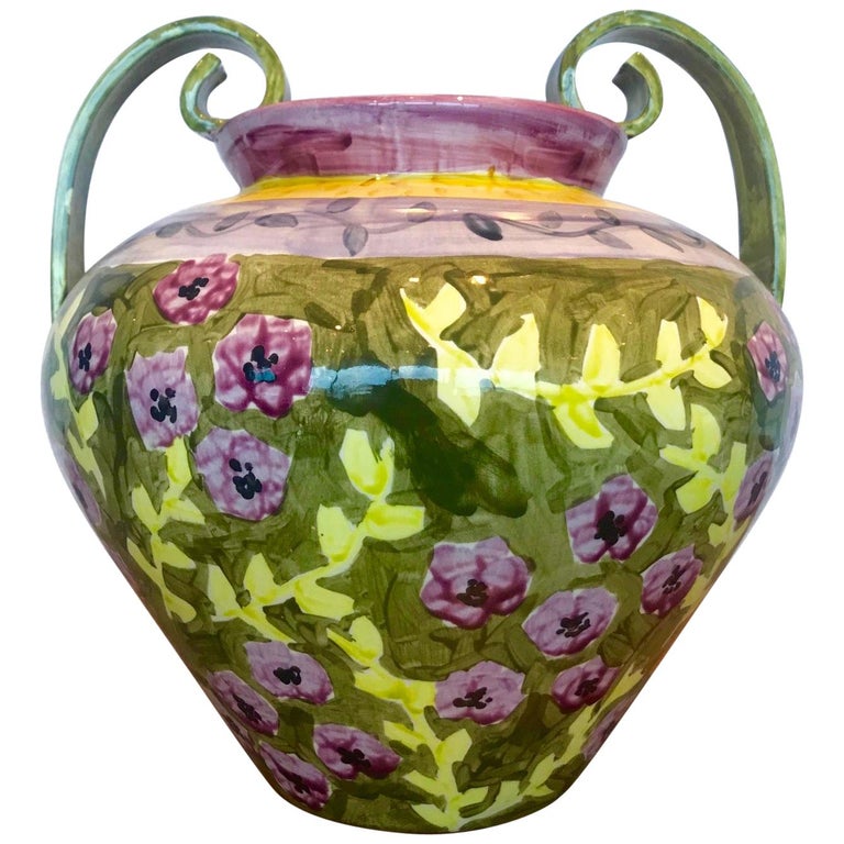 Impressionist Hand Painted Ceramic Urn Vase, Italy at 1stDibs