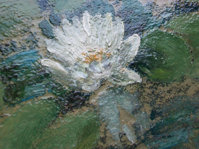 Impressionist Water Lilies Painting on Panel, Unsigned, Unframed, Mid ...