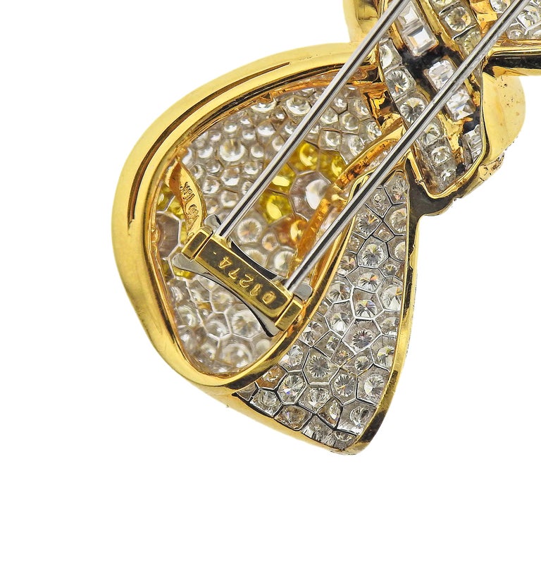 Impressive 12.74 Carat Fancy Color Diamond Gold Bow Brooch Pin For Sale ...