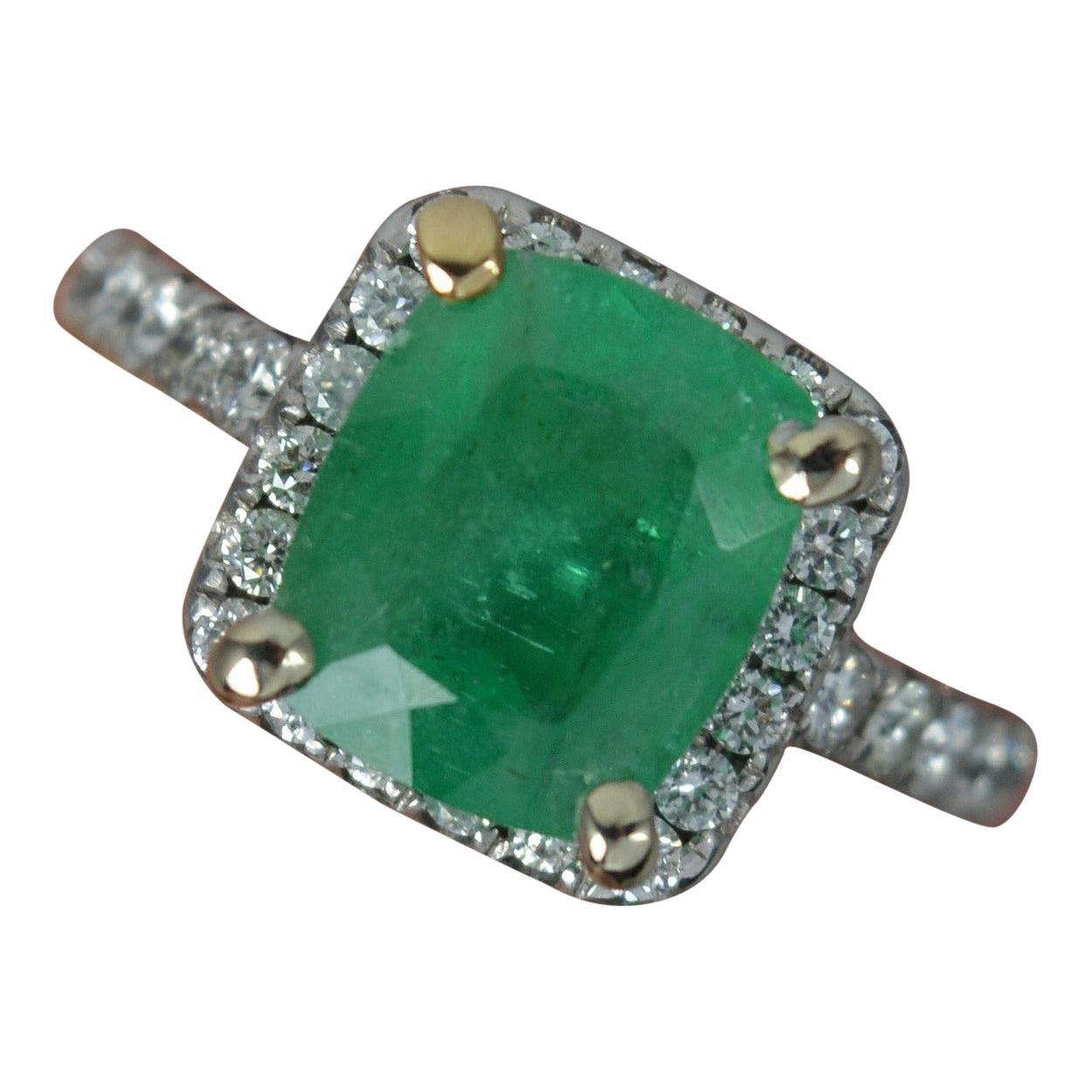 Vintage Emerald and Diamond Cluster Style Engagement Ring 18 Carat ...