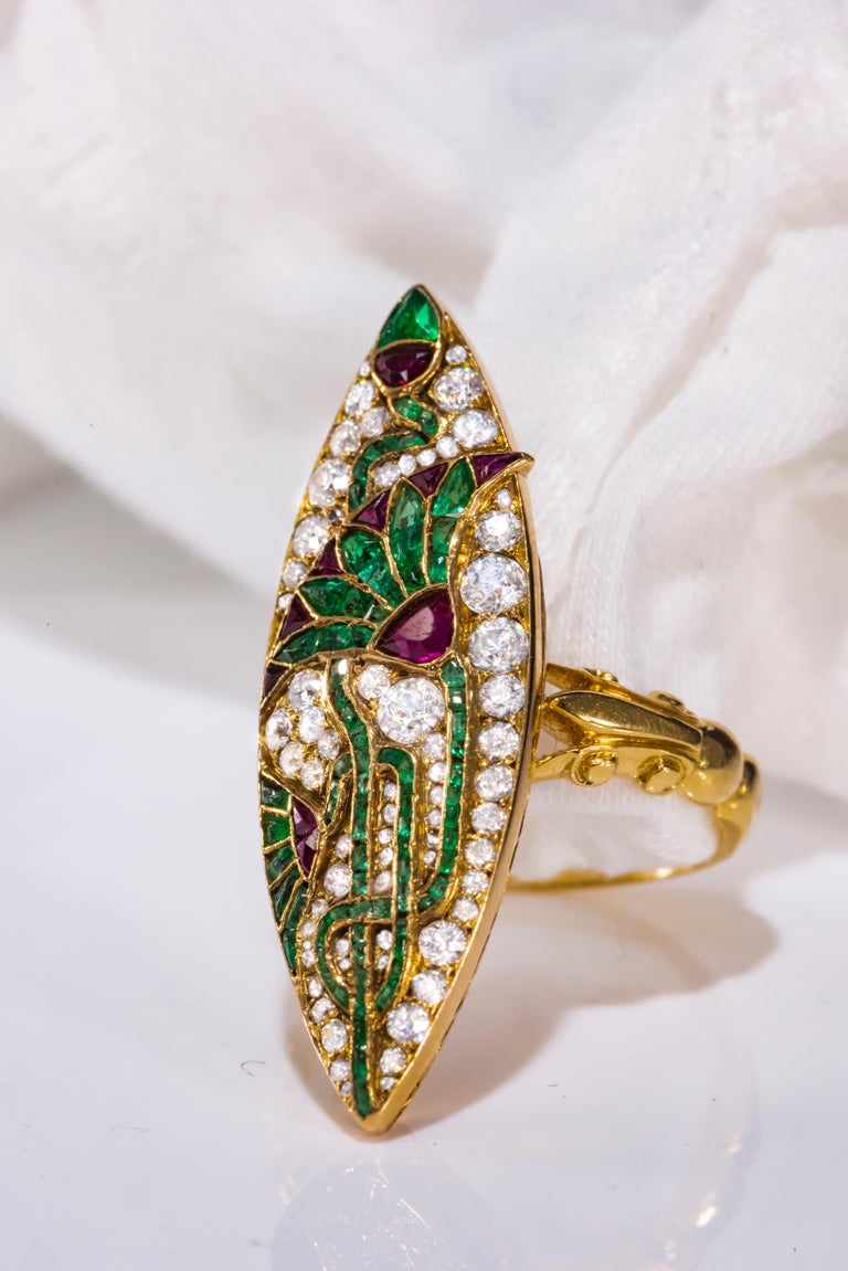 Impressive 1890s French Egyptian Revival Motif Ruby Emerald Diamond ...