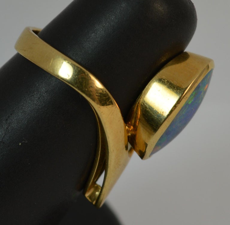 Impressive 18 Carat Gold and Colourful Opal Triplet Solitaire Wishbone Ring at 1stDibs