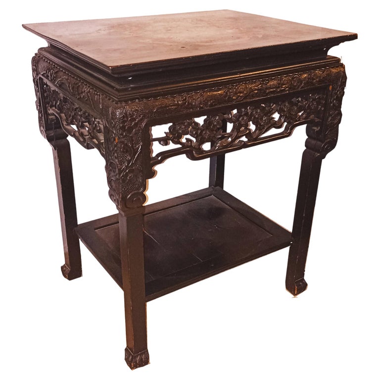 Impressive 19th C. Carved and Black Lacquered Sidetable with Red Dragon ...