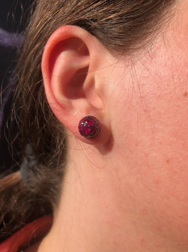 Impressive Blue Ruby Diamond Yellow Gold Earrings For Sale (Free ...