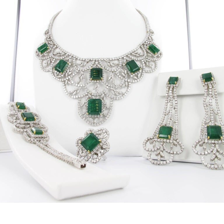 Impressive Emerald and Diamond Parure in White Gold at 1stDibs