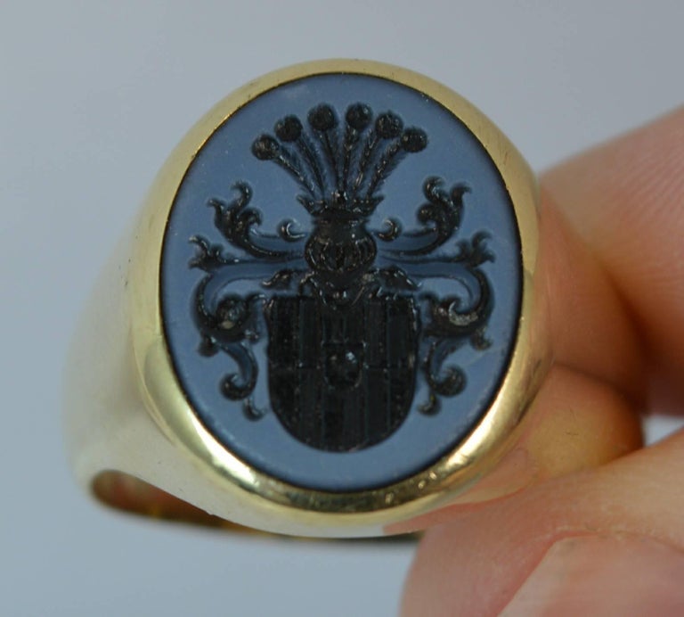 Impressive Family Crest Agate Intaglio Seal 14 Carat Gold Signet Ring ...