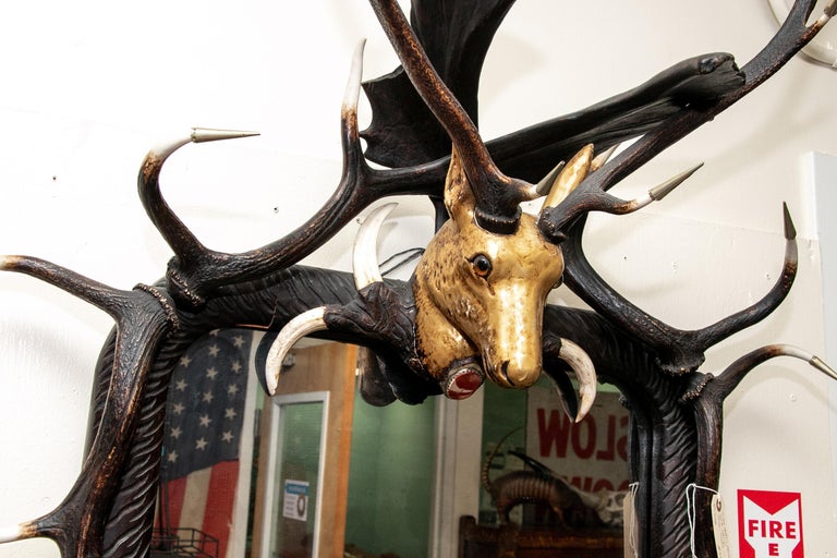 Impressive Figural Stag Head Mirror Garnished with Faux Antlers and ...