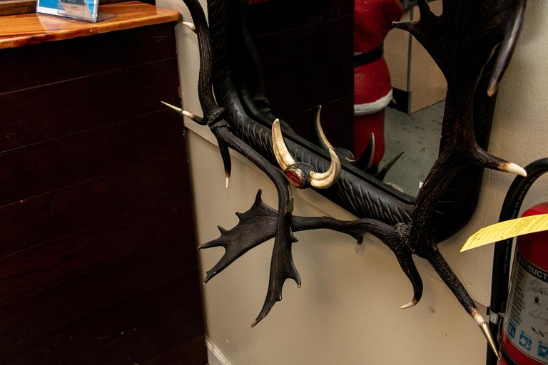 Impressive Figural Stag Head Mirror Garnished with Faux Antlers and ...