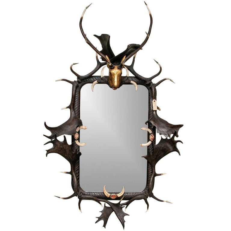 Impressive Figural Stag Head Mirror Garnished with Faux Antlers and ...