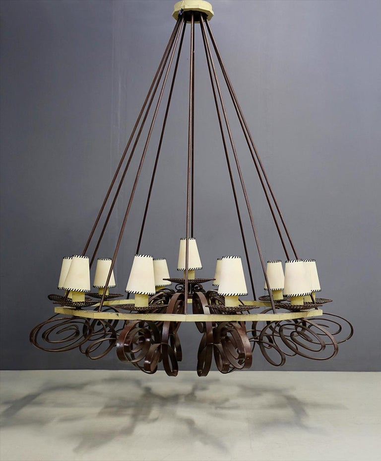 Impressive French Art Deco Chandelier in Painted Metal and Fabric For ...