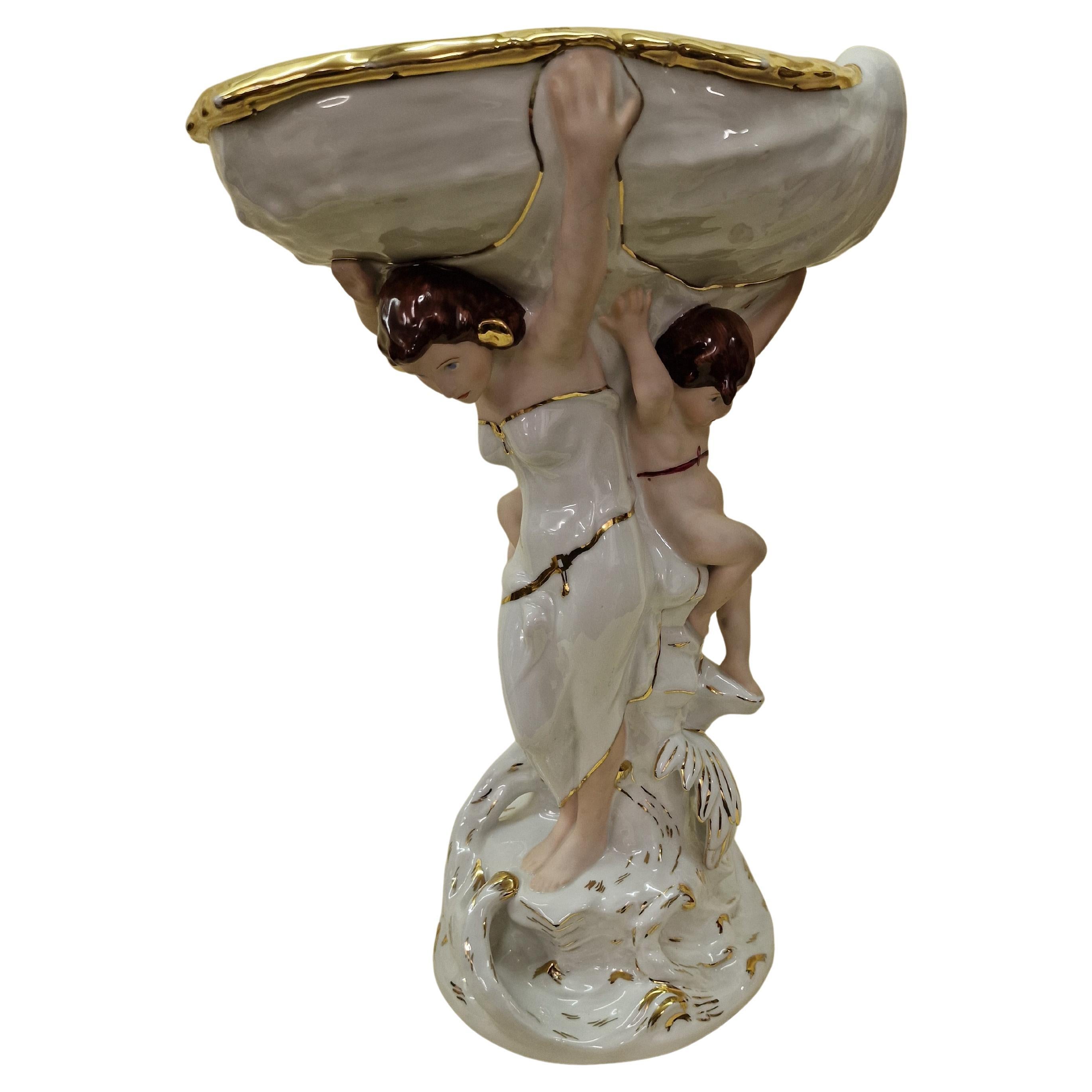 Royal Dux Porcelain Centrepiece Art Nouveau '2 Women on Conch Shell ...