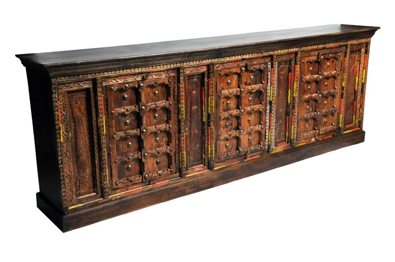 Impressive Indian Sideboard with Beautiful Colors and Carvings at 1stdibs