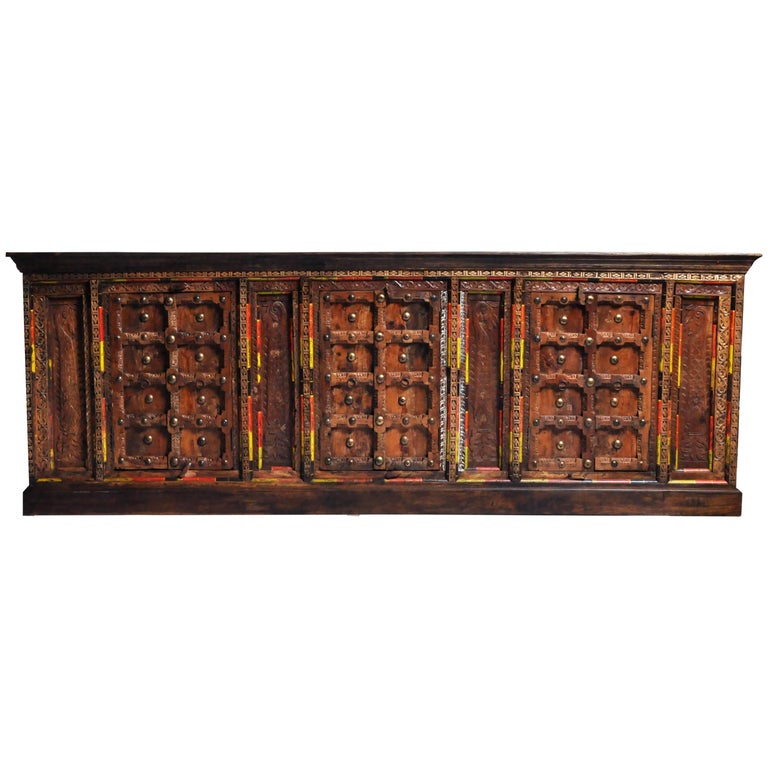 Impressive Indian Sideboard with Beautiful Colors and Carvings at 1stdibs