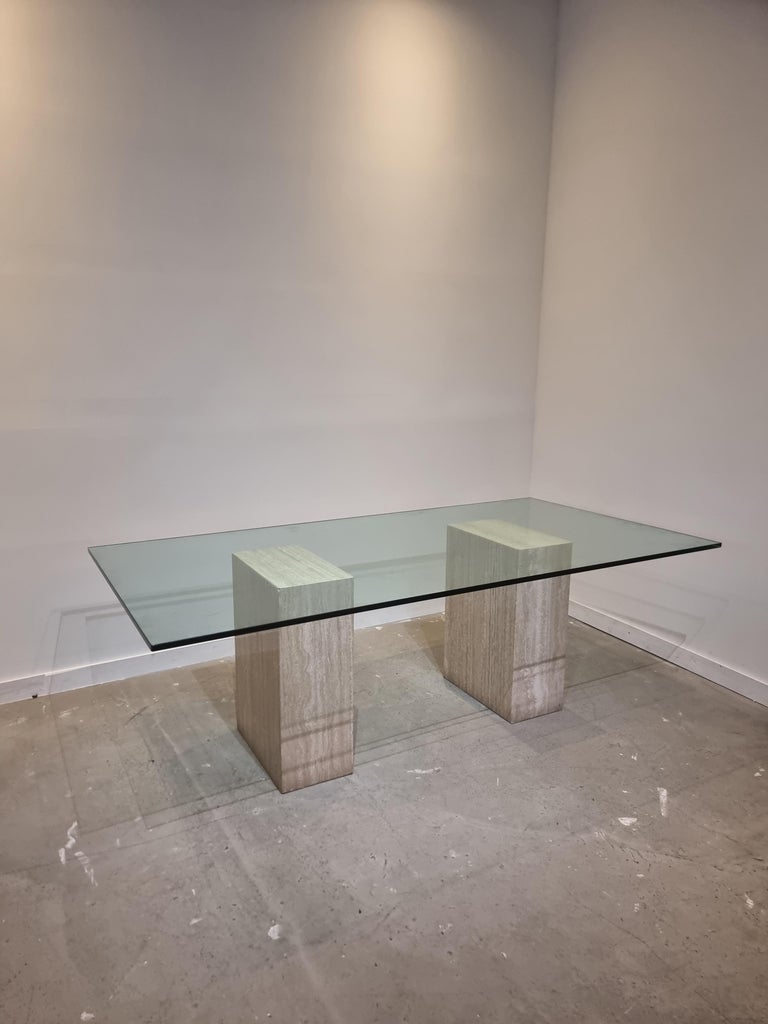 Impressive Italian Travertine Diningtable with Glass Top 1970s For Sale ...