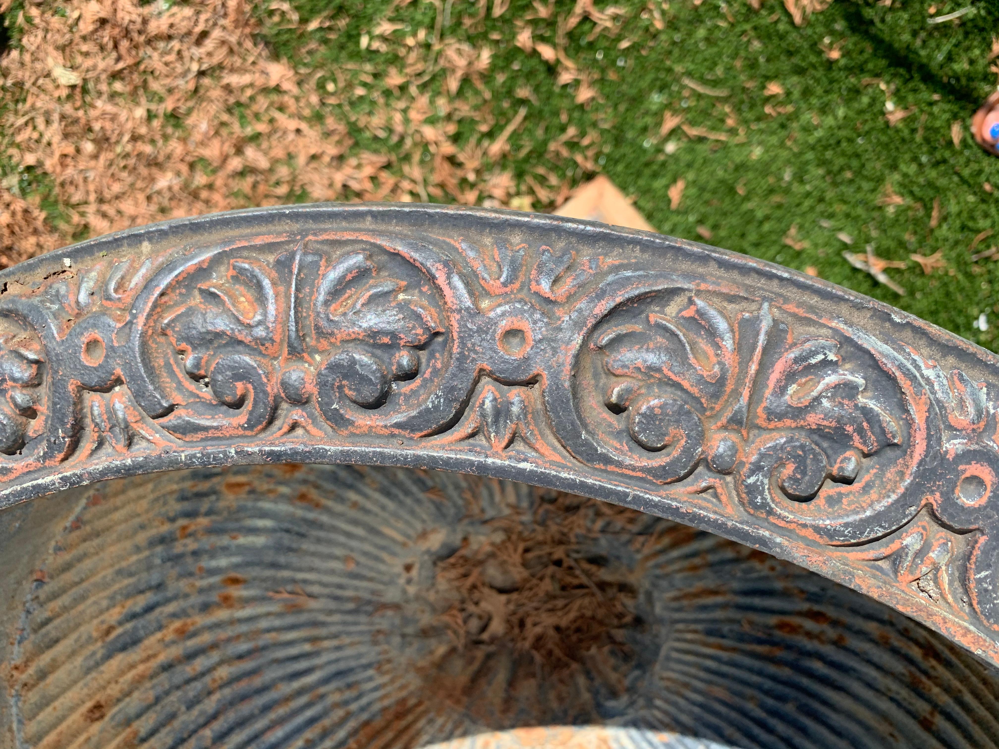 Impressive Large Antique Iron Urn Planter with Blue Green Patina at 1stDibs