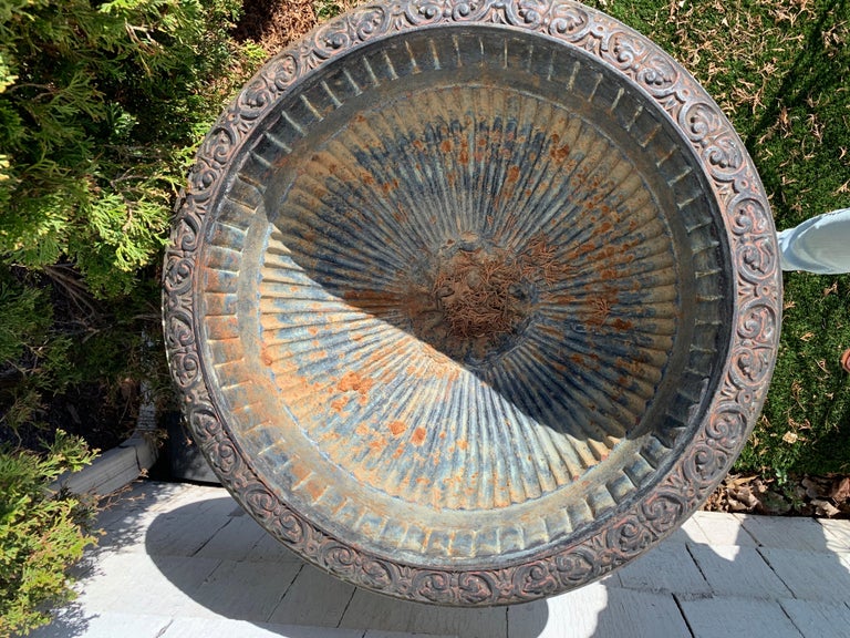 Impressive Large Antique Iron Urn Planter with Blue Green Patina at 1stDibs