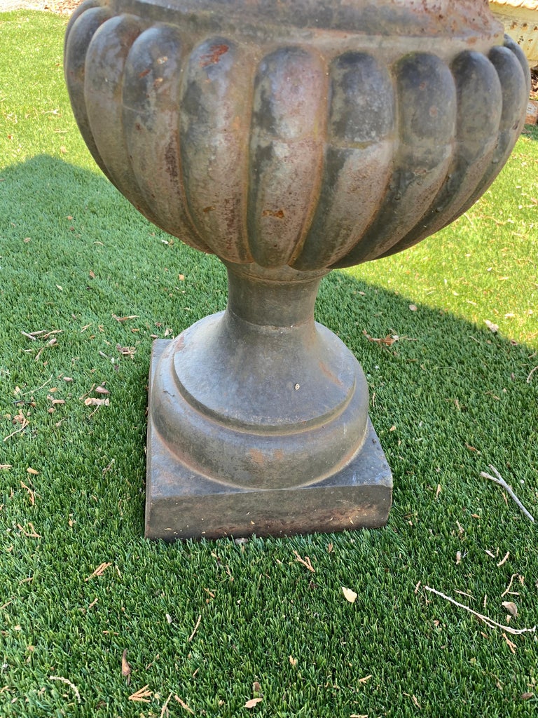 Impressive Large Antique Iron Urn Planter with Blue Green Patina at 1stDibs