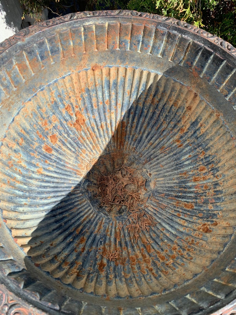 Impressive Large Antique Iron Urn Planter with Blue Green Patina at 1stDibs